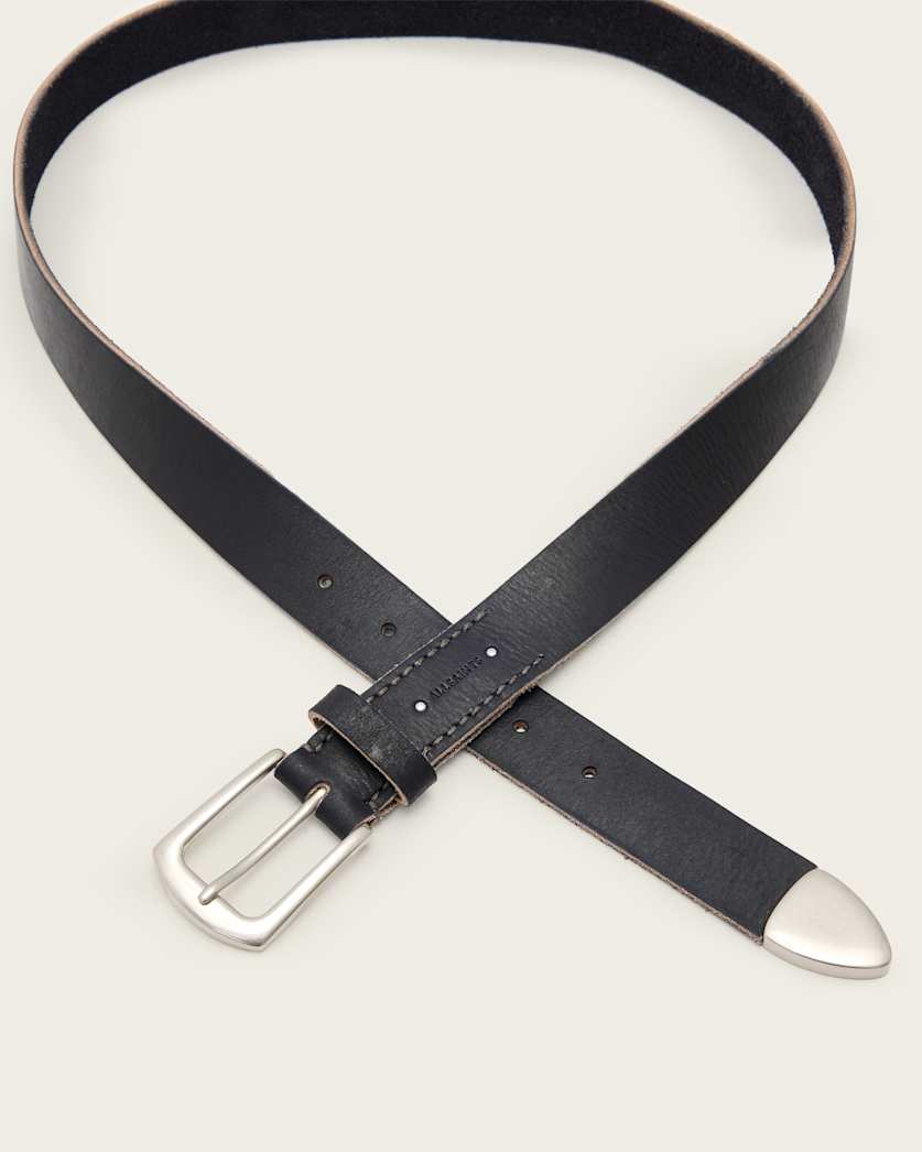 Reed Leather Belt BLACK/DULL NICKEL | ALLSAINTS US